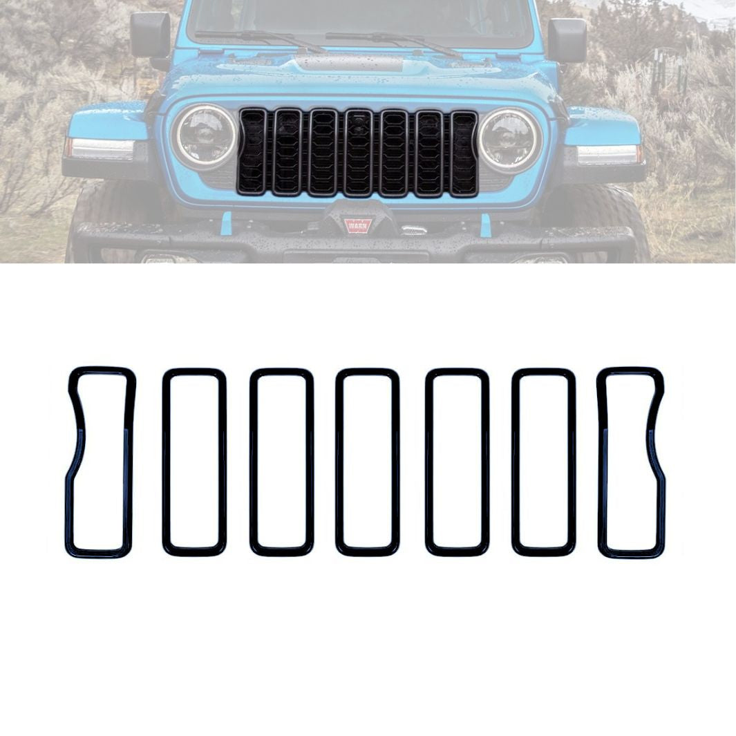 Front Grille 7 Slot Bezel Surround Accent Cover Trim Set JL, JLU, Jeep ...